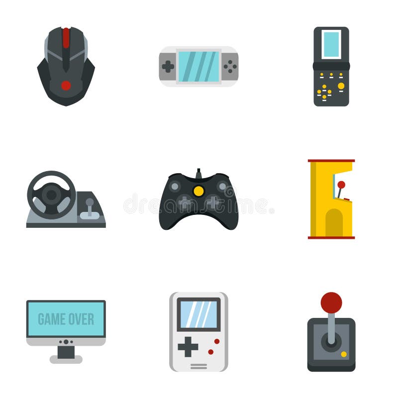 Computer Games Icons Set, Flat Style Stock Vector - Illustration of ...