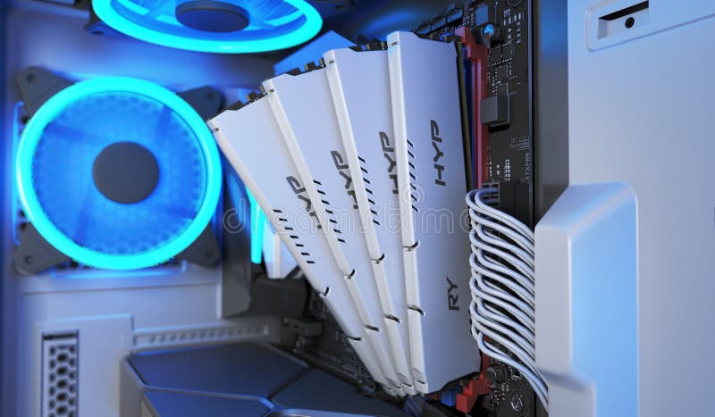 Computer Gaming PC Interior with Neon Light Repair Parts Ram Concept 3d ...
