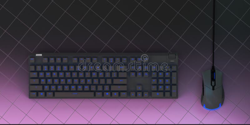 Computer Gaming PC Keyboard Neon Light Futuristic Modern Workplace 3d ...