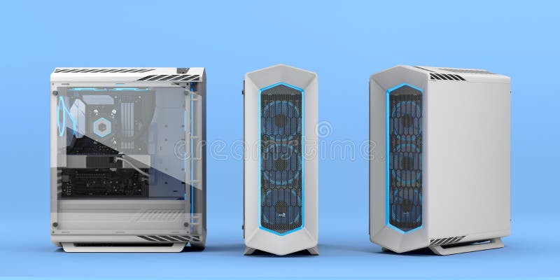 Computer Gaming PC with Neon Light Futuristic Modern Workplace 3d ...