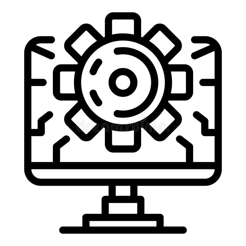 Computer and Gear Icon Color Outline Vector Stock Illustration ...