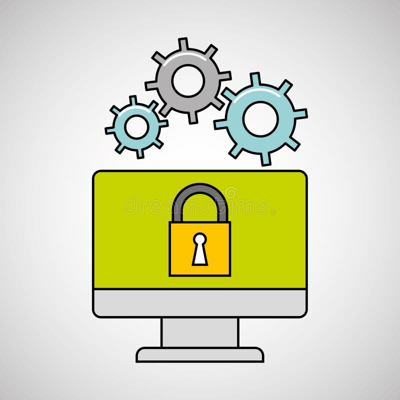 Computer Gear Secure System Stock Vector - Illustration of process ...