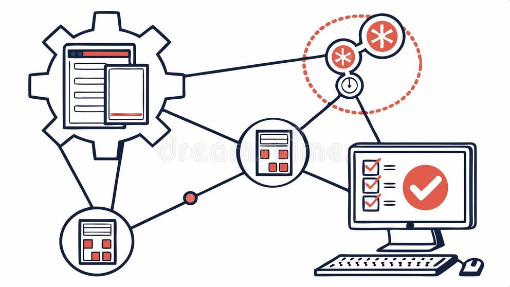 Computer and Gear, Showing Technology Process and System Operation ...