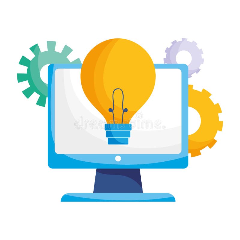 Isolated Computer Gears and Light Bulb Vector Design Stock Vector ...