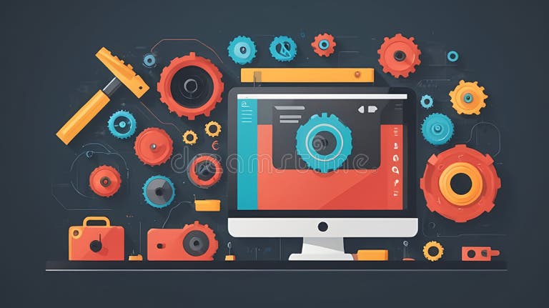 Computer with Gears and Toolbox for Engineering Concept Stock ...