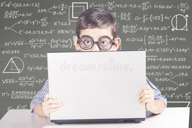 Geek Man Sit Laptop Computer Ok Positive Gesture Stock Image - Image of ...