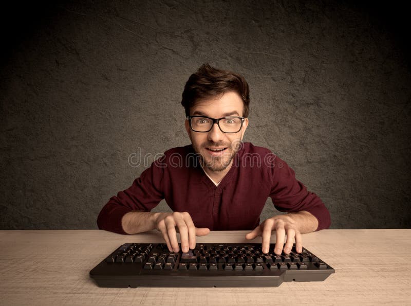 Computer Geek Typing on Keyboard Stock Photo - Image of obsessive ...