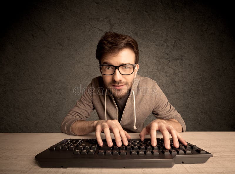 Computer Geek Typing on Keyboard Stock Photo - Image of computer ...