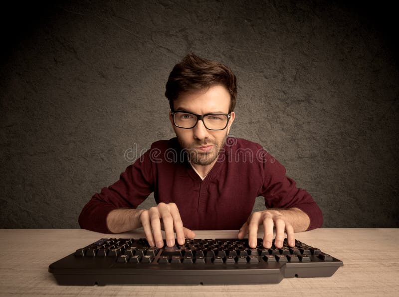 Computer Geek Typing on Keyboard Stock Image - Image of intruder, geek ...
