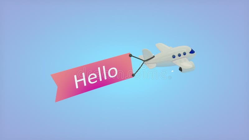 Airplane on Blue Background with Text on Flag, Hello. Stock Video ...
