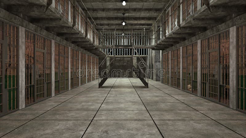 Computer Generated Background. Several Gloomy Prison Blocks on Two ...