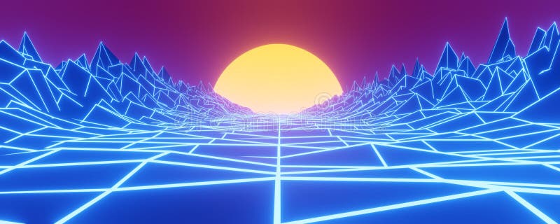 Computer Generated Binary Code Landscape Big Data Binary Code Wireframe Landscape