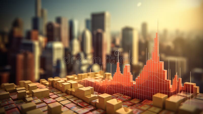 Computer Generated City Skyline with Graph in Foreground Stock Photo ...