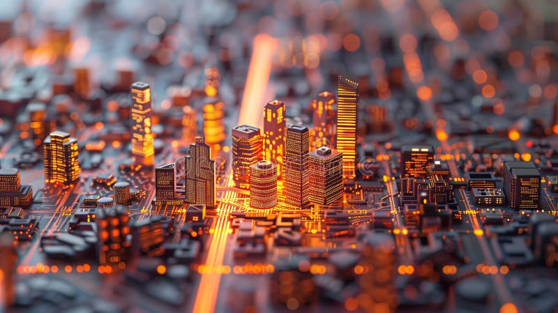 Computer Generated Cityscape at Night with Lights on Buildings and ...