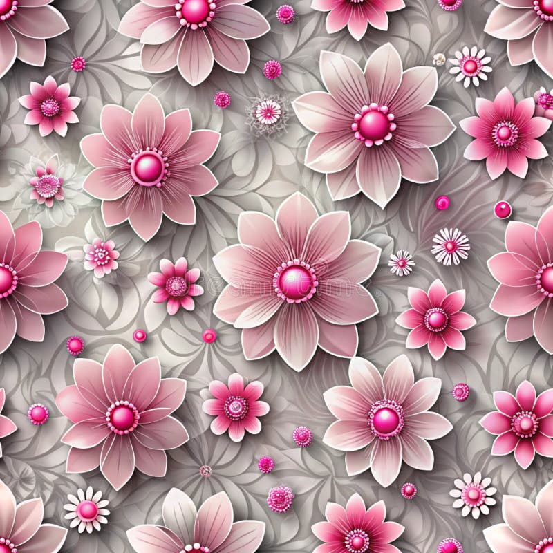 Computer Generated 3D Flower Pattern. Beautiful Pink Flowers on ...