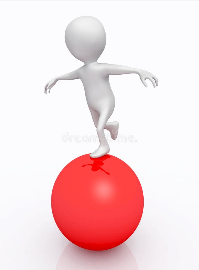 Balancing Act with 3D Figure on a Red Sphere Stock Illustration ...