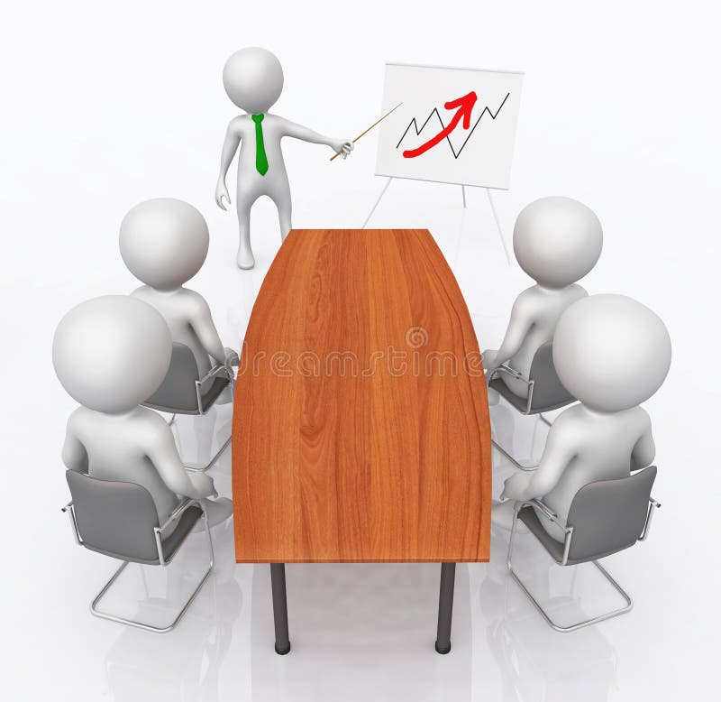 Business Presentation with 3D Figures and Conference Table Stock ...