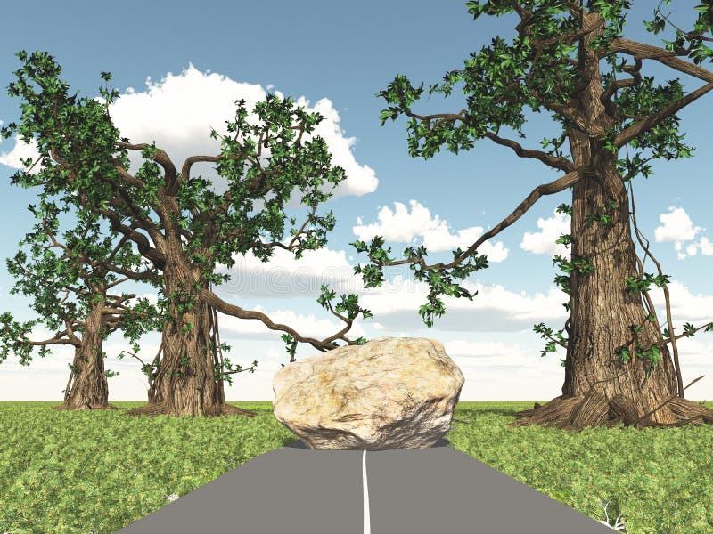 Rock blocks a road stock illustration. Illustration of country - 246643138