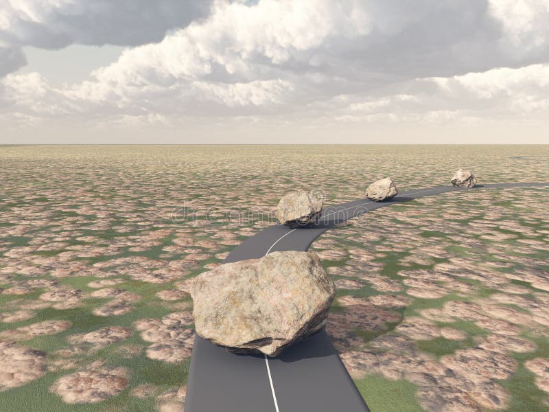Rocks block a road stock illustration. Illustration of huge - 246641361