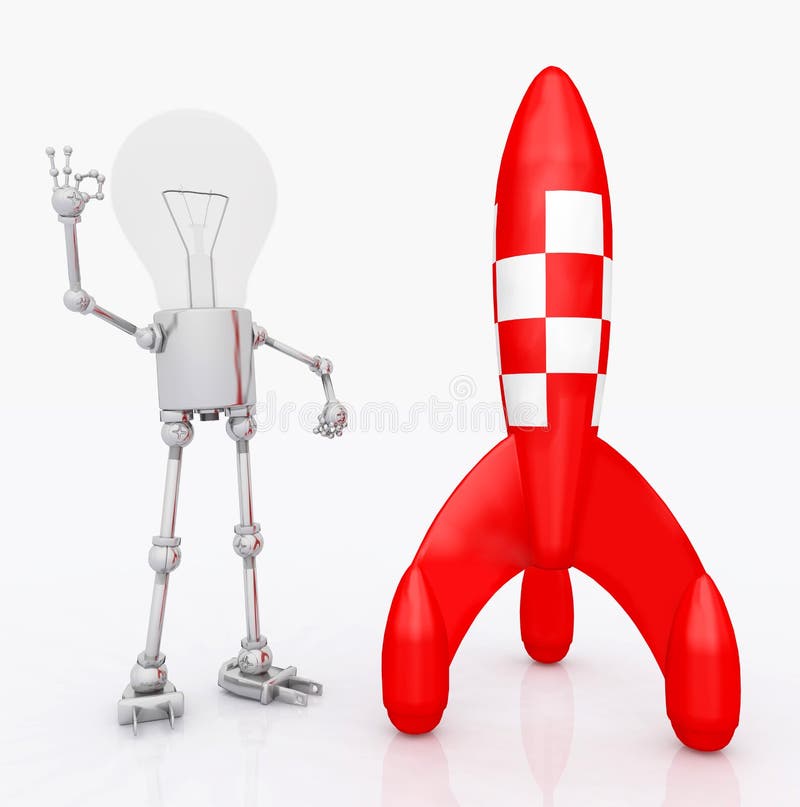 Light Bulb Figure with a Rocket Stock Illustration - Illustration of ...