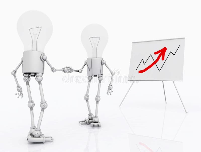 Light Bulb Figures and Flipchart with Sales Curve Stock Illustration ...