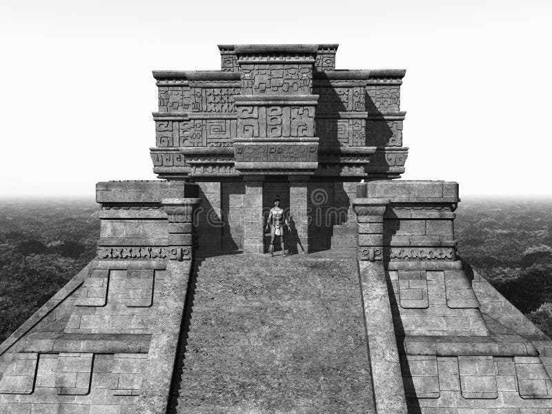 Mayan Temple in Black and White Stock Illustration - Illustration of ...