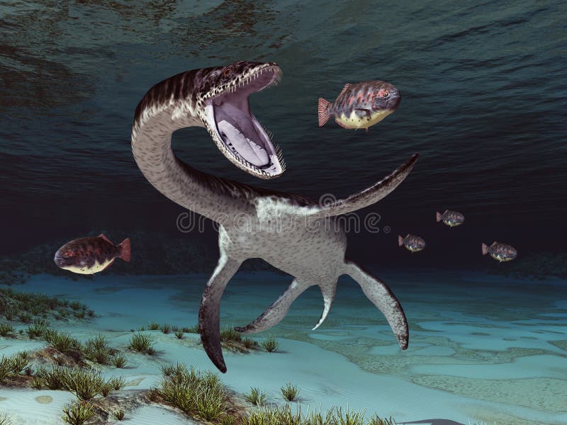 Plesiosaurus on the hunt stock illustration. Illustration of ...