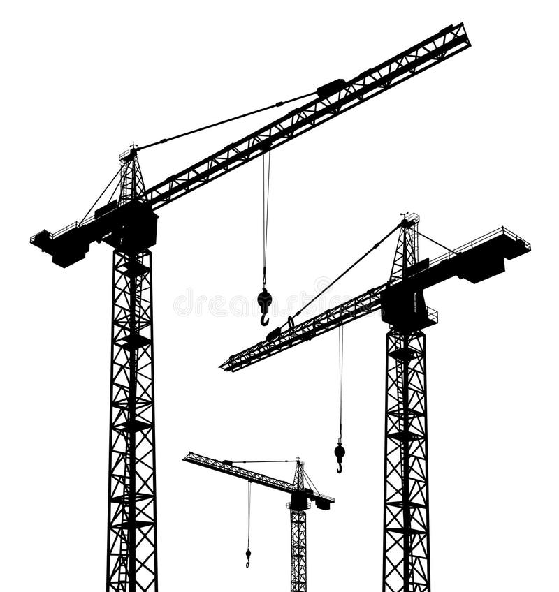 Silhouette of Construction Cranes Stock Illustration - Illustration of ...