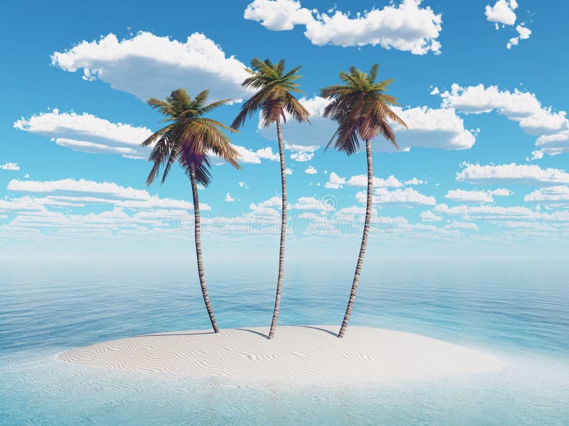Tropical Islands with Three Palms Stock Illustration - Illustration of ...