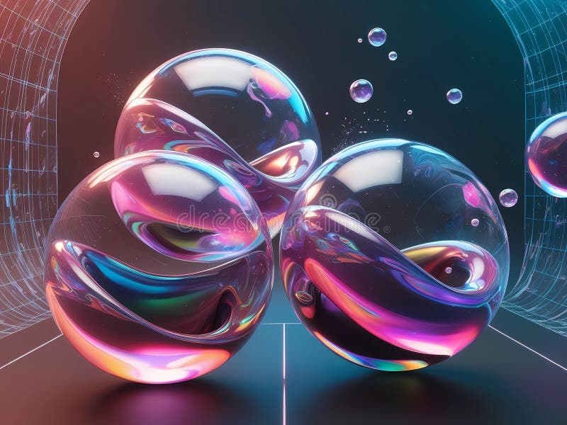 Abstract 3D Rendered Spheres in Neon Colors Stock Illustration ...