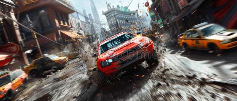 Computer Generated 3D Rendering of a Car Driving Fast and Drifting on a ...