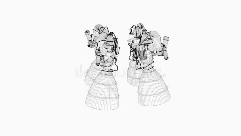 Artist Concept Rendering Rocket Engine Model, 3d Wire Frame. Stock ...