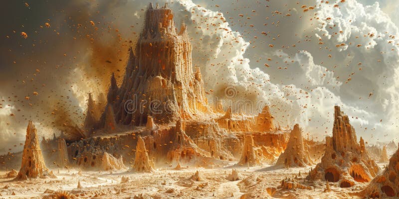 Computer Generated Desert Landscape with a Mountain in Background Stock ...