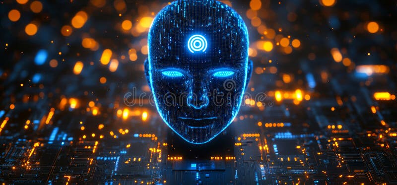 A Computer Generated Face with a Blue Eye and a Red Dot in the Middle ...