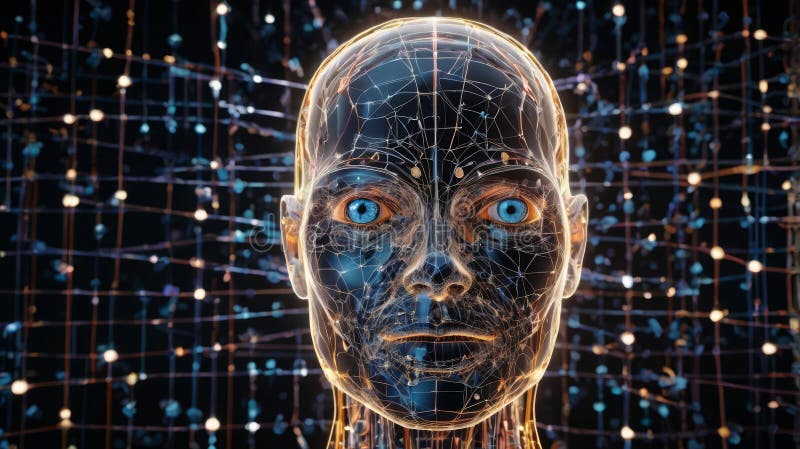 A Computer Generated Face with Blue Eyes and a Black Head Stock Photo ...