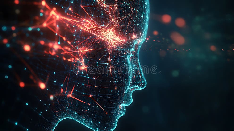 A Computer Generated Face with Red and Blue Lines Stock Image - Image ...