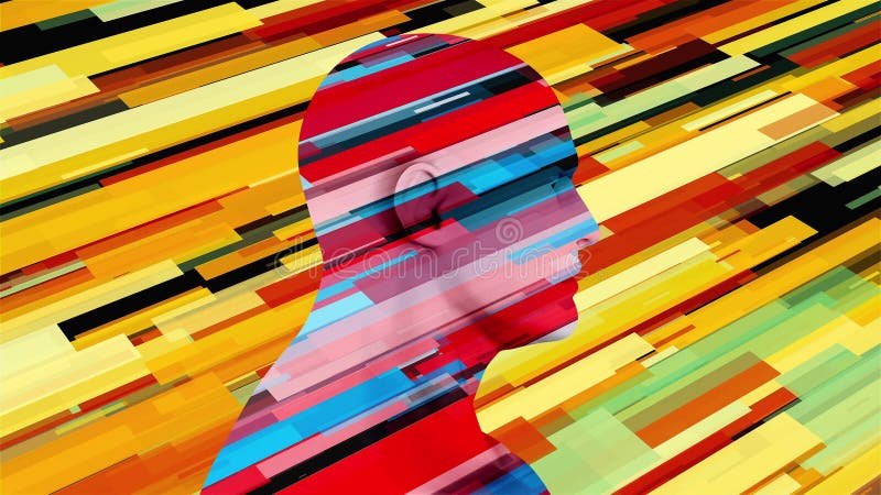 Computer Generated Human Profile with Colored Stripes. 3d Rendering of ...