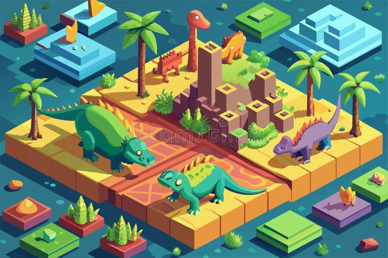 Computer-generated Illustration of a Dinosaur Island with Various ...