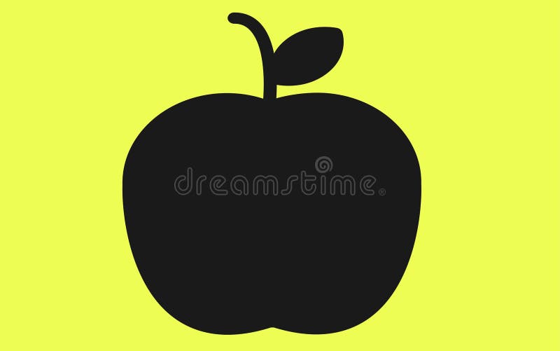 A Bold All Black Apple Silhouette Shadow Outline Against a Yellow ...