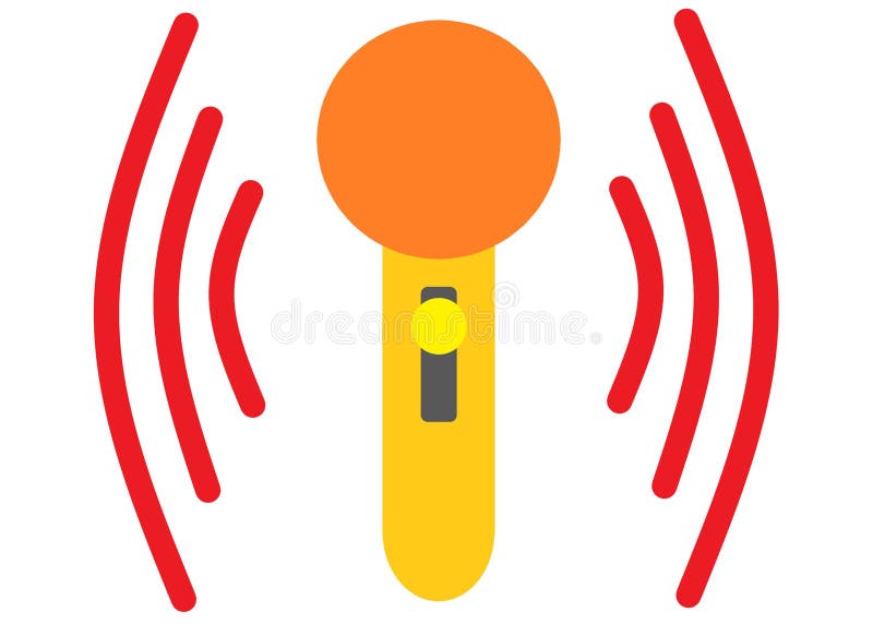 A Bright Yellow Golden Microphone Emitting Red Soundwaves White ...