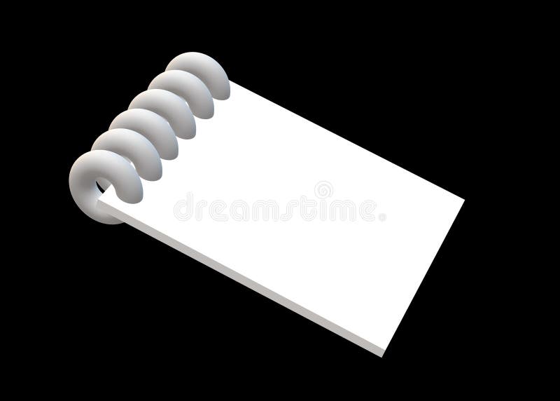 A 3D Blank White Paper Notepad Held Together by Rings Side Tilted View ...