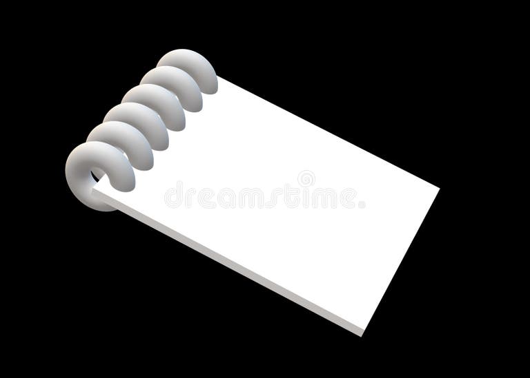 A 3D Blank White Paper Notepad Held Together by Rings Side Tilted View ...