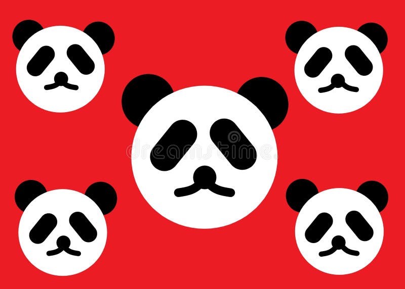 Five Duplicate Heads of a Panda Bear with No Eye or Closed Eyes Bright ...