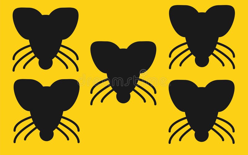 Five Duplicate All Bold Black Rat Head Outline Silhouette Shape Against ...