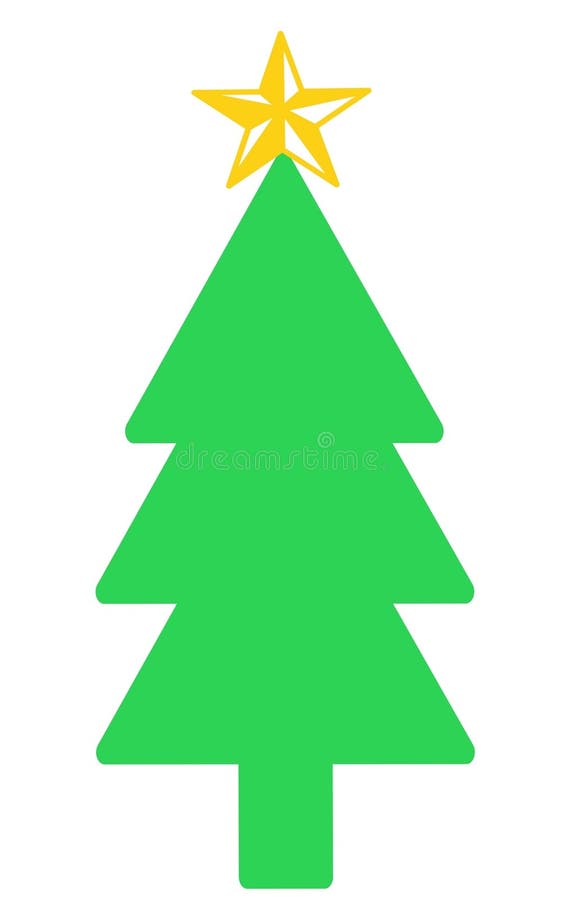 A Green Christmas Tree Outline Shape with Star Topper Against a White ...