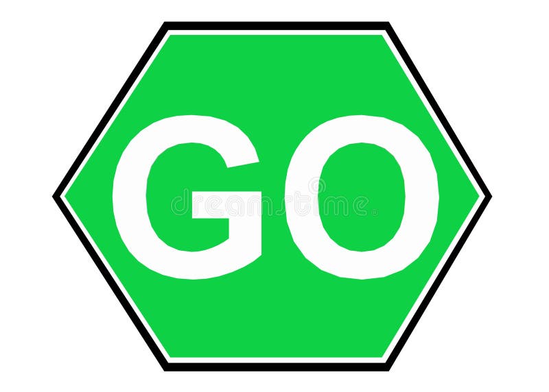 A Green Hexagonal Shaped White Font Go Signage Symbol Sign Stock ...
