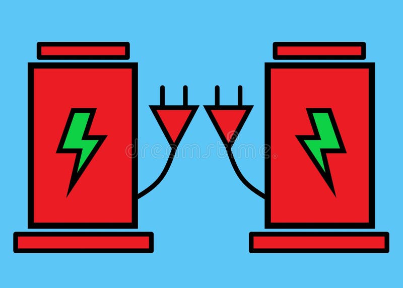 A Pair of Mirrored Bright Red Simple Symbol Shape Sign of an Electrical ...