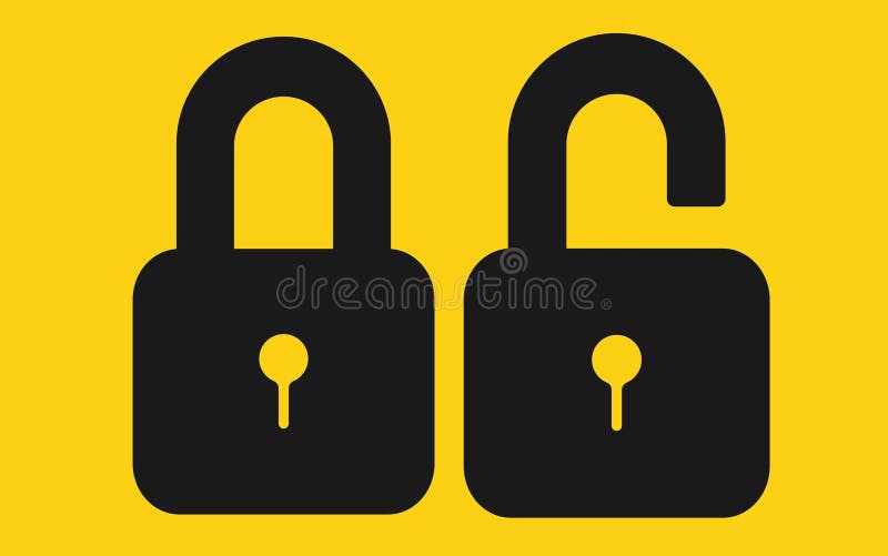 A Pair of Padlocks in Open and Closed Positions Yellow Backdrop Stock ...