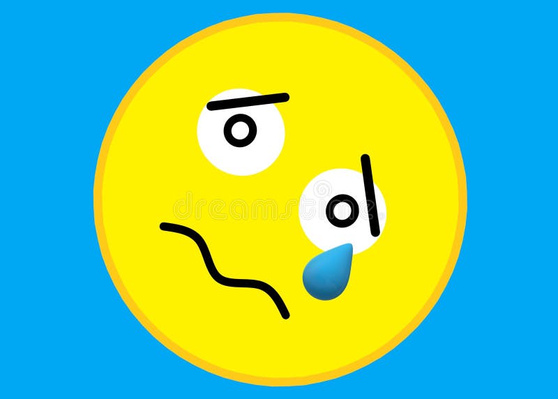 A Tilted Yellow Smiley Emoticon Sad Crying Expression Light Blue ...