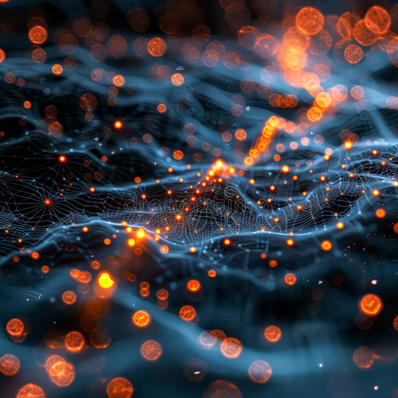 A Computer Generated Image of a Blue Ocean with Orange Dots Scattered ...